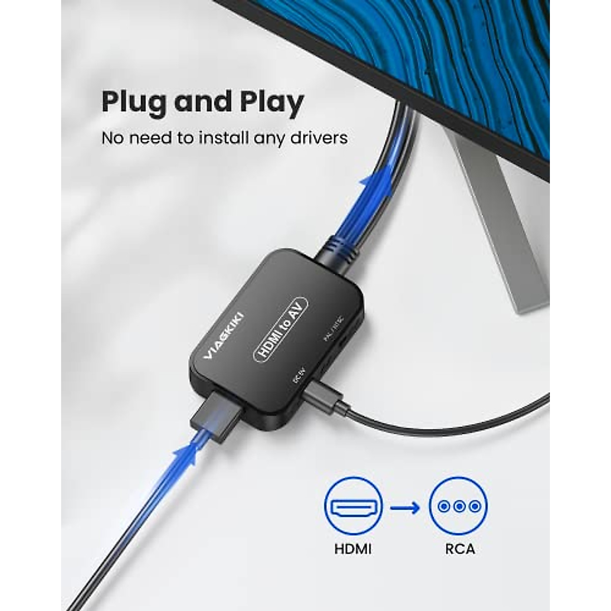 HDMI to RCA Converter, HDMI to RCA Adapter, HDMI to AV 3RCA CVBs Composite Video Audio Converter Adapter for TV Stick/Roku/Apple TV/PC/Laptop/Xbox/HDTV/DVD ( with HDMI Cable & USB Cable)