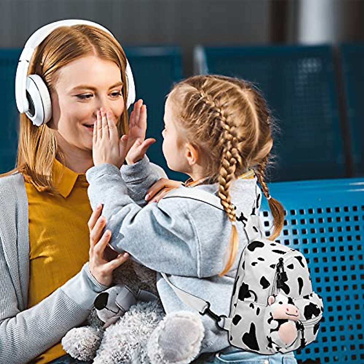 Abaodam Backpack Mini Cow Print Canvas White Cows Baby Bag Women- Canvas Shoulder Pouch Creative Fanny Pack Fashion Backpack for Woman Girl Lady