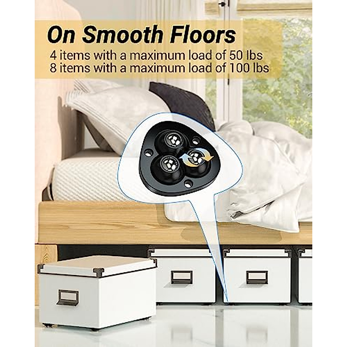 4PCS Small Caster Wheels for Small Appliances, 360°Rotation Self Adhesive Caster Wheels, Stainless Steel Rollers Universal Wheel for Trash Can, Storage Bins (Black) (4)