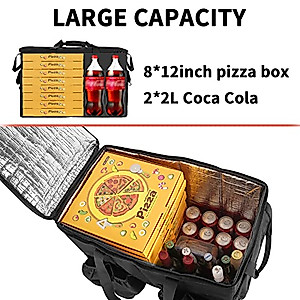 Food Delivery Bag XXL - 23x14x15 inches, Water Resistant Large Insulated Hot Bags for Delivery with Cup Holders, Durable Pizza Warmer Carrying Case - Catering Bag for Food Deliveries, Cooler Bag Black