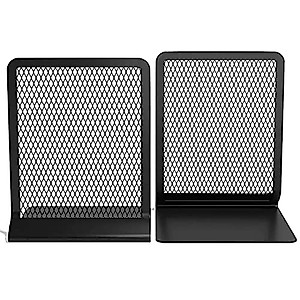 1InTheOffice Bookends for Shelves, Metal Mesh Bookends Heavy Duty, 5.71" Wire Mesh Book Ends, Matte Black, Each, 2 Pairs