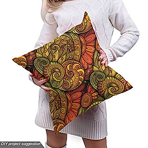 Ambesonne Paisley Fabric by The Yard, Abstract Motif with Blooms with Contour Lines Picture, Decorative Fabric for Upholstery and Home Accents, 2 Yards, Green Orange