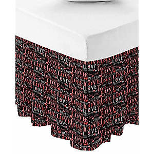 Valentine's Day Bed Skirt King Size 16 Inch Drop,Adjustable & Elastic Wrap Around Bed Skirts Pleated Luxury Dust Ruffles for Twin Full Queen Cal King Base Bed,English Characters Saying Love You Black