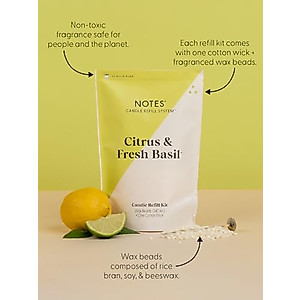 NOTES Sustainable Candle Starter Kit - Zesty Fresh Duo | Refillable & Reusable Candles | Fresh Scented Candles | 100% Natural Wax | Citrus & Fresh Basil and Linen & Crisp Air Candle Refills