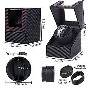 Automatic Single Watch Winder with Quiet Japanese Motor, in Wood Shell and Black Leather(Carbon Fiber Leather)