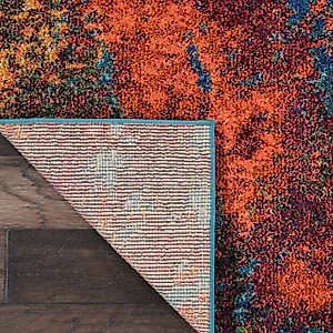 Nourison Celestial Red/Blue Atlantic 7'10" x 10'6" Area -Rug, Contemporary, Abstract, Easy -Cleaning, Non Shedding, Bed Room, Living Room, Dining Room, Kitchen, (8' x 11')