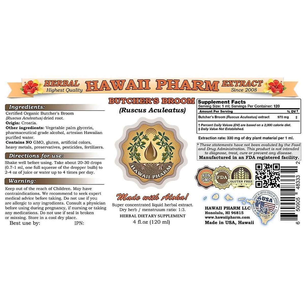 Butcher's Broom (Ruscus aculeatus) Liquid Extract 2x2 oz