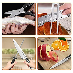 Knife Set,18 Piece Kitchen Knife Set with Block Wooden and Sharpener, Professional High Carbon German Stainless Steel Chef Knife Set, Ultra Sharp Full Tang Forged White Knives Set (black)