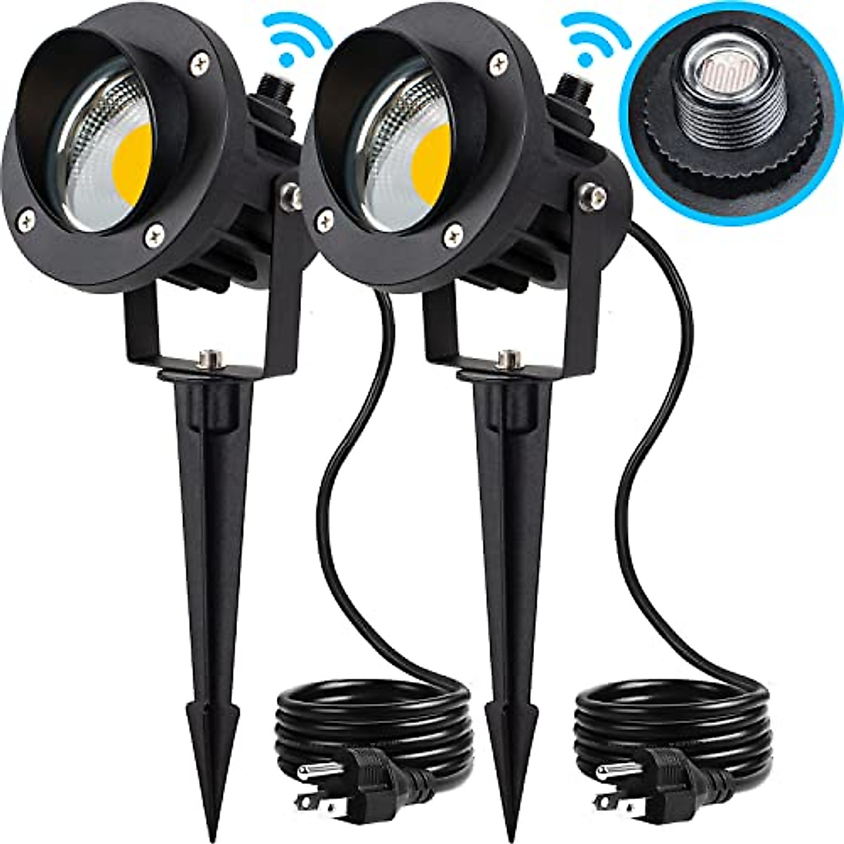 SUNVIE Outdoor LED Spotlight with Dusk to Dawn Photocell Light Sensor 20W Landscape Lights 120V AC 3000K Warm White Waterproof Landscape Spotlights for Yard Tree Flag Garden Decor 6 FT Cord(2 Pack)