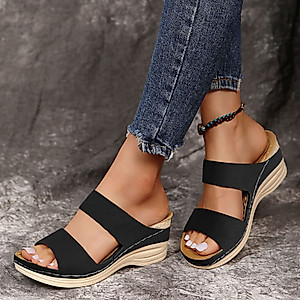 Yuanjay Sandal for Women Wedge Sandals Summer Flats Slingback Walking Slippers Slides Open Toe Anti Slip Beach Comfort Shoes