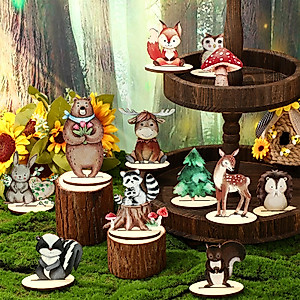 Geetery 12 Pcs Woodland Animals Wooden Animal Cutout Shapes Forest Painted Woodland Baby Shower Decorations Woodland Creatures Wood Table Centerpieces for Woodland Camp Party Supplies (Cute)