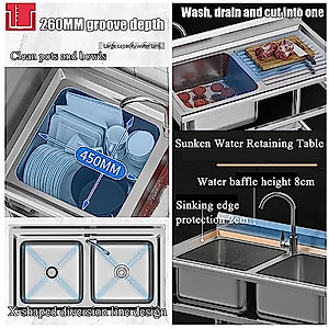 Utility Sink, Freestanding Stainless Steel Sink, Small Stainless Steel Sink, Portable Sink, Outdoor Sink Station With Hose Hook Up, For Restaurant, Cafe, Bar, Hotel, Garage (Color : Hot and cold)