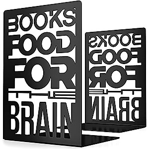 Metal Book Ends For Shelves - Trendy Black Bookends For Heavy Books With Non-Slip Pads - Unique Decorative Book Stoppers Match Home, Office, School, Library - 2 Piece Holder Set For Movies, CDs, Books