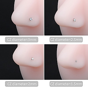 Landorilo 4 PCS L Shaped Silver Nose Rings Stud Paved AAA CZ,20g 316L Surgical Steel Nose Screws Set Hypoallergenic Helix Piercing Jewelry for Women Men(CZ Diameter 1.5mm)