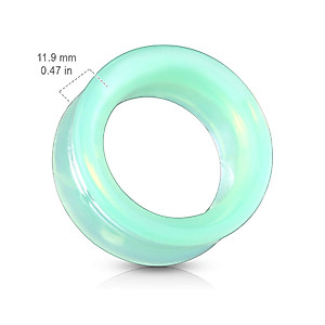 Pierced Owl Green Opalite Glass Double Flared Saddle Tunnel Plug Earrings, Sold as a Pair (14mm (9/16"))