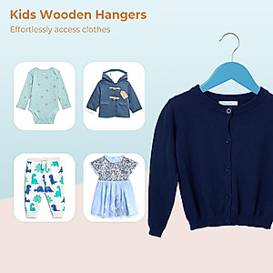 JS HANGER Kids Wooden Hangers 20 Pack, Solid Wood Baby Hangers, Children's Coat Hangers with Pants Bar, Shoulder Notches, Swivel Hooks, 12.6 Inches, Blue and Silver for Boy & Girls