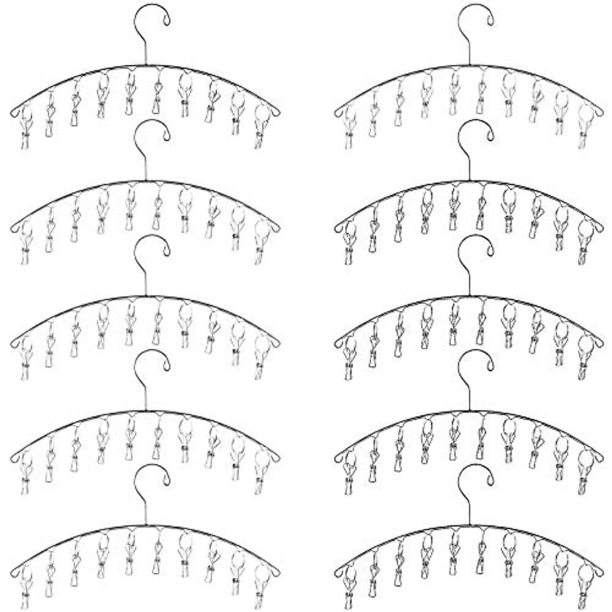 HOZEON 10 Pack 16.5 x 9.4 Inch Stainless Steel Clothes Hangers Drying Racks with 10 Clips, Premium Laundry Drying Hanger, Clothes Drying Rack for Drying Socks, Towels, Baby Clothes, Underwear, Shoes
