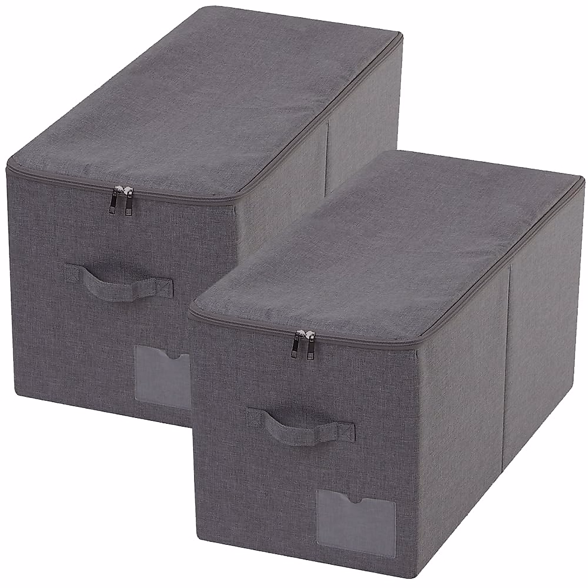 Pack of 2, Folding Clothing Wardrobe Storage Bins with Dust proof Lid, Large Size Storage Baskets for Bedroom Closet, Wardrobe Organizer, Such as Sweaters, Down Jackets, Blankets, Black Gray