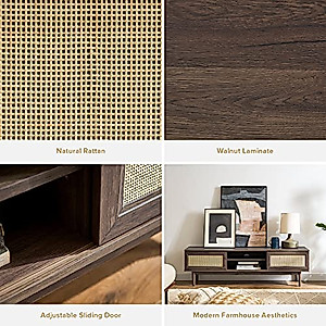 mopio Haylee TV Stand, 59" Modern Boho Farmhouse Entertainment Center, Natural Rattan TV Console, TV Stand with Storage, Media Console, for Living Room