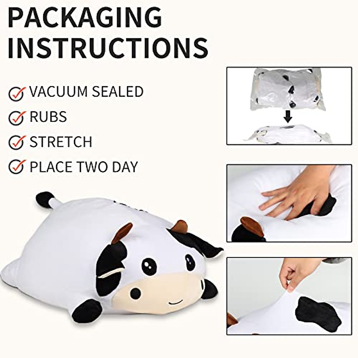 ROPELOK Giant Cow Stuffed Animals Plush Toy, Cow Plush Pillow, 19.6" Stuffed Cow Plush for Kids Children Xmas Birthday Gifts (Round Eyes)