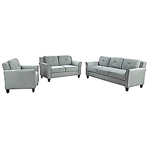 P PURLOVE 3 Pieces Polyester Blend Button Tufted Sofa Set, Living Room Furniture Set, 1 Armchair, 1 Loveseat, 1 Sofa (Gray)