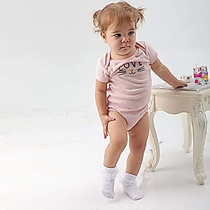 Mini angel Baby Lace Socks Newborn Girls Triple Lace Ruffle Frilly Socks Soft Cotton Turn Cuff Socks with Box Gift Set,3 Pairs,White/Pink,0-6 Months