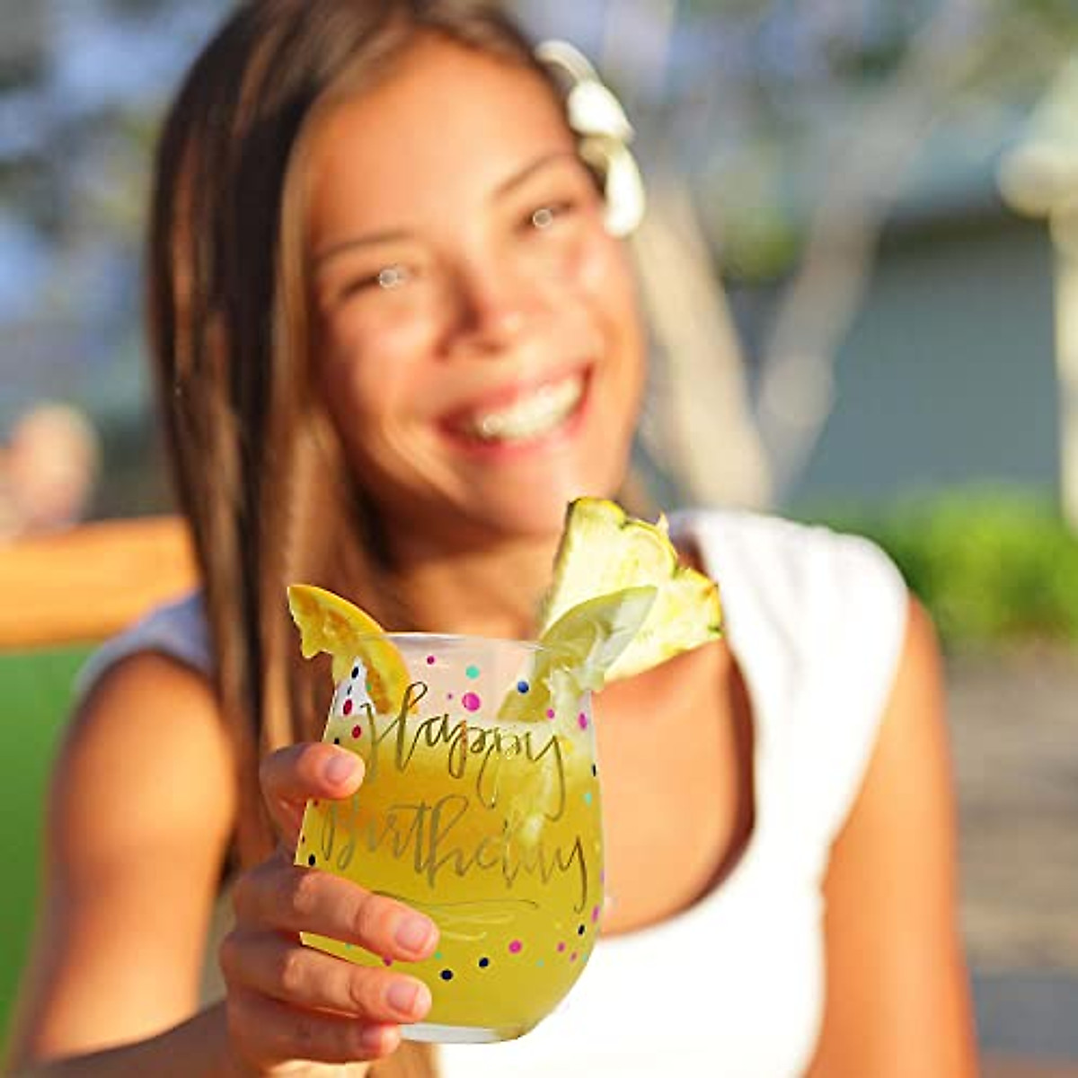 Your Dream Party Shop Happy Birthday 22oz Stemless Wine Glass, Happy Birthday Wine Glass with Gold Print, Perfect Birthday Glass, Happy Birthday Wine Glasses For Women, Birthday Cup