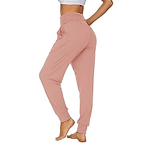 UEU Women's Cozy Yoga Joggers Pants Loose Workout Sweatpants Comfy Lounge Pants with Pockets (Pink, XXX-Large)