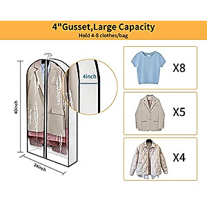 OUPAI 40" Garment Bags for Hanging Clothes Closet Storage with 4" Gussets, Clear Clothes Protectors for Hanging Clothes Suit Cover for Coats, Shirts, Sweaters Storage (White,3 Packs)