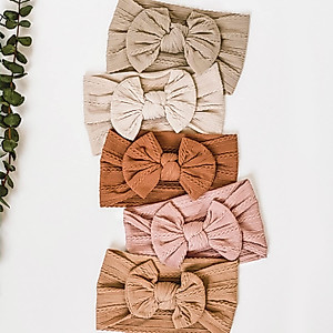 Prohouse 12 PCS Baby Headbands Handmade Super Stretchy Soft Nylon Hairbands Hair Bows Hair Accessories for Baby Girls Newborn Infant Toddlers Kids(Clay)