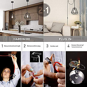 Globe Electric 60846 1-Light Plug-In or Hardwire Pendant Lighting, Dark Bronze, Antique Brass Accent Socket, Cage Shade, 15-Foot Black Fabric Cord, In-Line On/Off Switch, Pendant Lights Kitchen Island