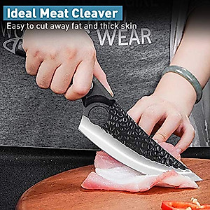 Huusk Viking Knives, Butcher Knife Black Forged Boning Knives with Sheath Japanese Fillet Meat Cleaver Knives Full Tang Japan knives Chef Knife for Kitchen, Camping, BBQ