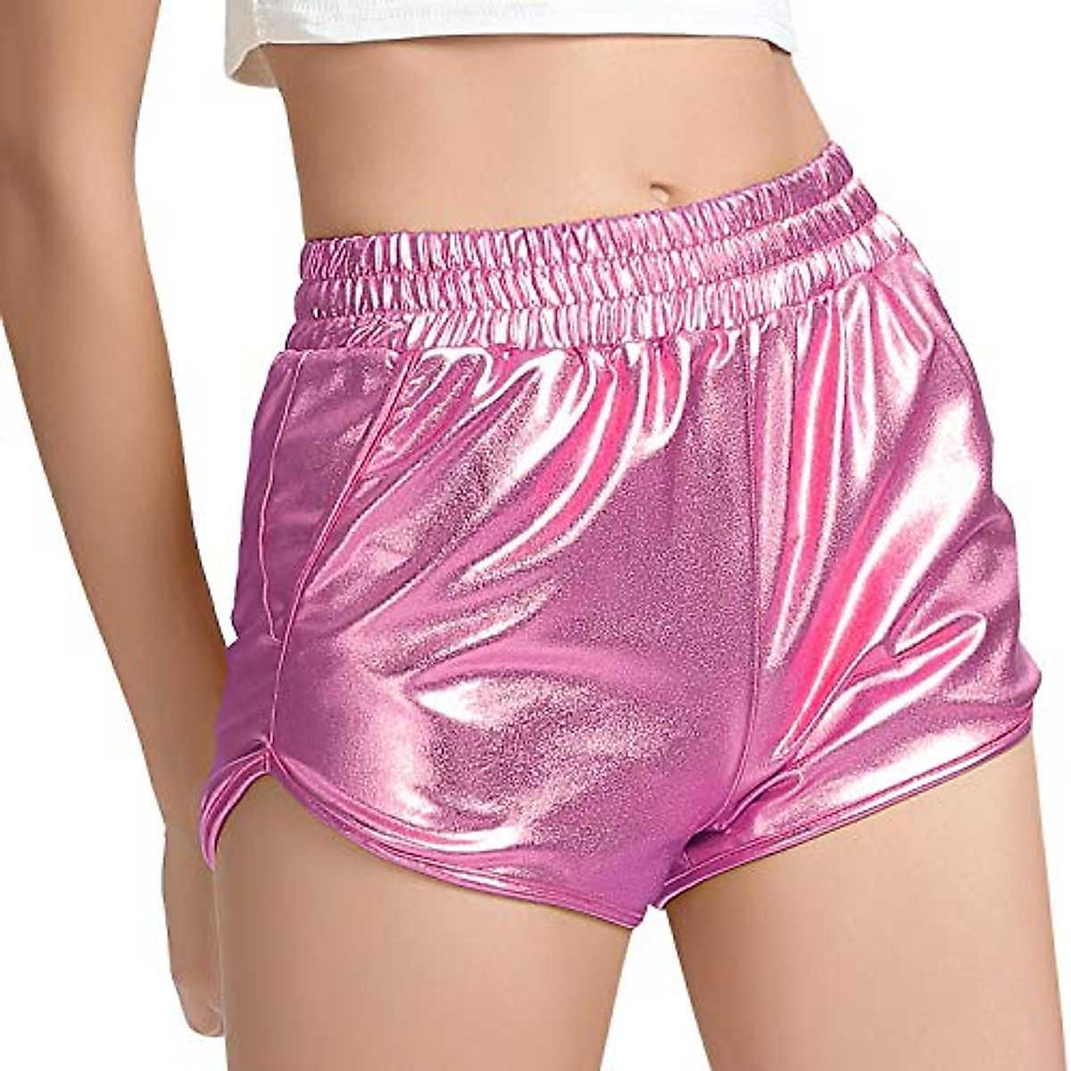 Girls Metallic Shorts Shiny Sparkly Dance Hot Pants Pink Spandex Outfits 10 11