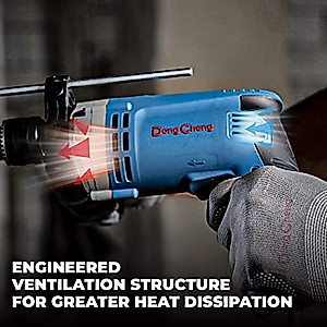 DongCheng Hammer Drill 6A,1/2 Inch Keyed Chuck, 0-3000 RPM/45000 BPM Impact Drill with 15PCS Drilling Bits for Concrete，Metal & Wood, DZJ05-13