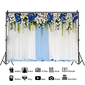 Baocicco Polyester 7x5ft Blue White Flowers Leaves Hangings Backdrop Floral Decor Photography Background Blue White Curtain Wedding Ceremony Valentine's Day Wallpaper Decor Photo Props