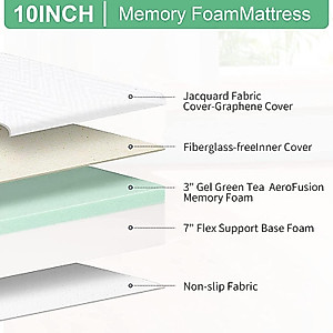 Opoiar 10 Inch Memory Foam Mattress, RV King Mattress in A Box, RV Mattress, Cooling Gel Green Tea, Pressure Relieving, Certipur-Us Certified, Medium Firm Mattress for Travel Camper Trailer Truck