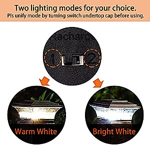 HUYIENO Solar Post Cap Lights Outdoor LED Lighting Deck Fence Cap Light Two Light Modes Warm White/Bright White Suitable for 4x4 Wooden Posts Black 4PK