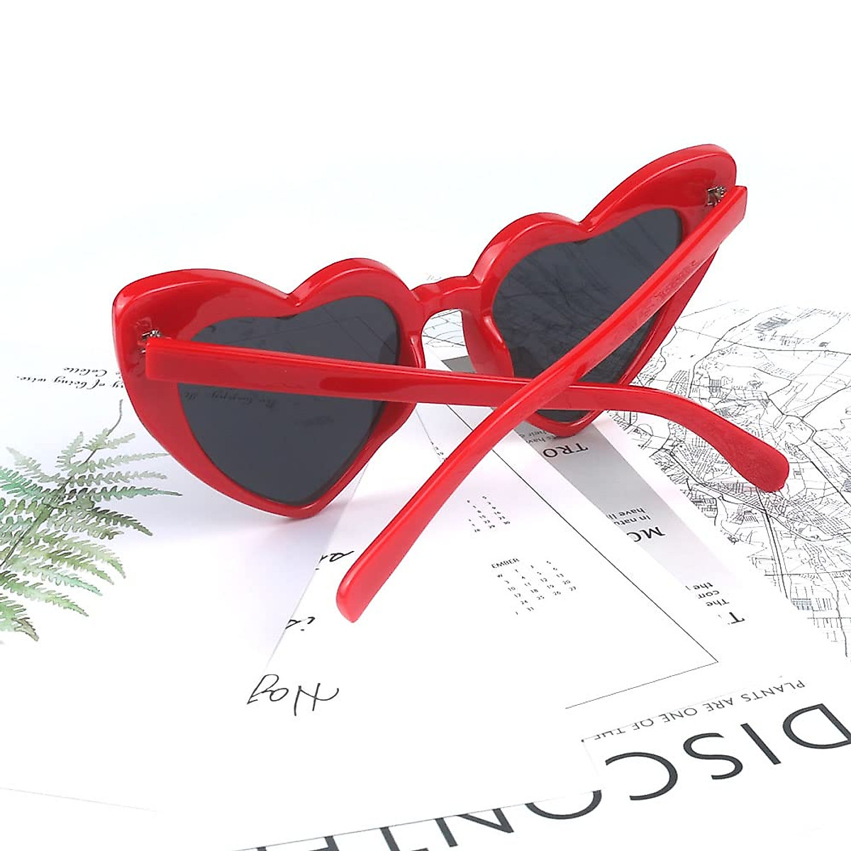 YooThink Heart Shaped Sunglasses for Women,Vintage Cat Eye Mod Style Retro Kurt Cobain Glasses (Red)