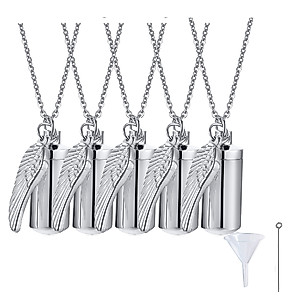 VNOX Cremation Jewelry Pack of 5 Cylinder Cremation Urn Necklace with Angel Wing Charm Necklace for Ashes Memorial Ash Keepsake Jewelry,Silver