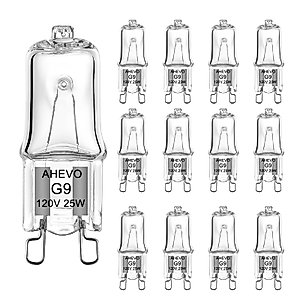 AHEVO G9 Halogen Bulb 25W 120V T4 JCD Type G9 Base 2 Pin Light Bulb Replacement for Chandeliers, Pendants, Cabinet Lights, Dimmable, Warm White 2700K (12 Pack)