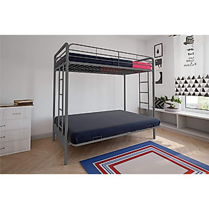 DHP Sammie Twin over Futon Metal Bunk Bed, Silver