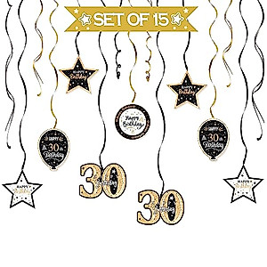 Nelbiirth Happy 30th Birthday Party Decorations Set,30th Birthday Gold Swirls Streamers with Gold Table Ballon Stand Kit,Cheers to Thirty Years Old Bday Party Decorations.