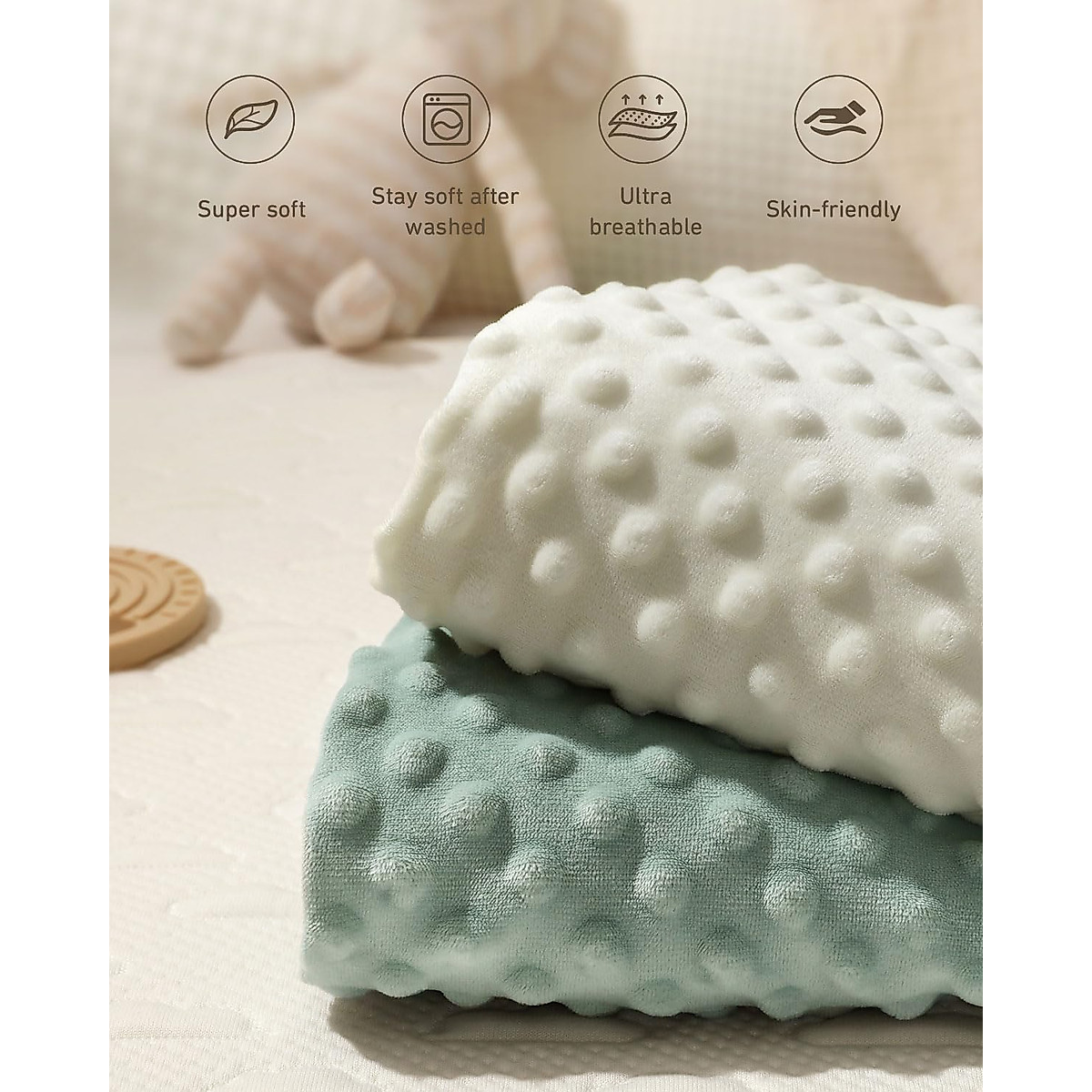 Changing Pad Cover, Ultra Soft Minky Dots Plush Changing Table Covers for Baby Girls and Boys, 2 Pack (Roman Green & Lily White)