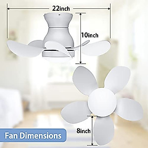 Regair Ceiling Fans with Lights, DC Motor 22 inch Flush Mount Ceiling Fans with Lights and Remote Control, Reversible Blades Small White Quiet low profile Ceiling Fan