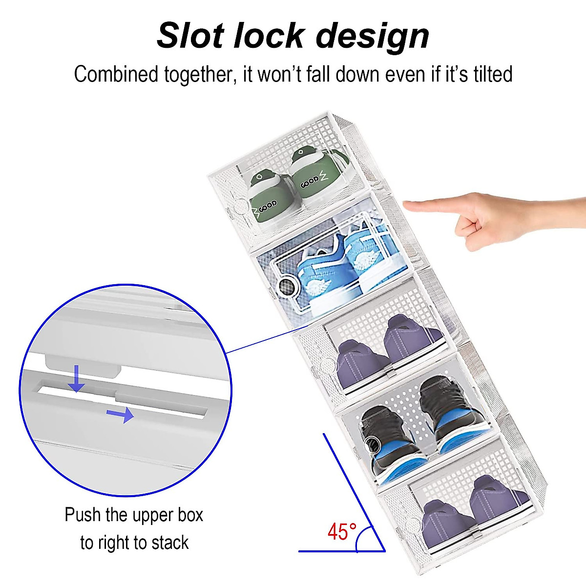 Shoe Storage Box 12 Pack Clear Plastic Foldable Shoe Rack Bin Sneaker Container Stackable Shoe Shelf Case Shoes Organizer for Closet Organizador de Zapatos (12boxes white medium)