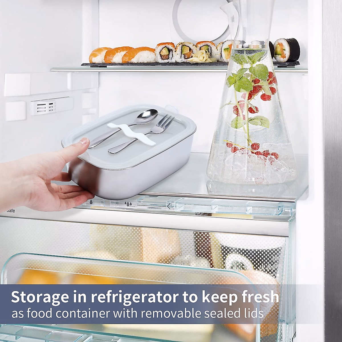 Electric Lunch Box, 75W Portable Food Heater for Adults, Fast Heating Food Warmer for Car Truck Home Office 110V/12V/24V with 1.5L 304 Stainless Steel Container, Fork Spoon and Bag, Blue+White