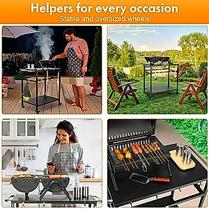 Outdoor Grill Table with Storage for Patio,Double-Shelf Movable Kitchen Cart Island Table on Wheels,20" x 30" Multifunctional Commercial Kitchen BBQ Food Prep Worktable for Grill (Double Layer Black)