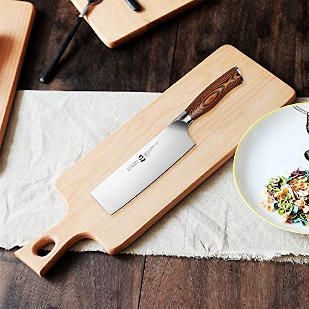 TUO Nakiri Knife - Vegetable Cleaver Kitchen Knives - Japanese Chef Knife German X50CrMoV15 Stainless Steel - Pakkawood Handle - 6.5" - Fiery Series