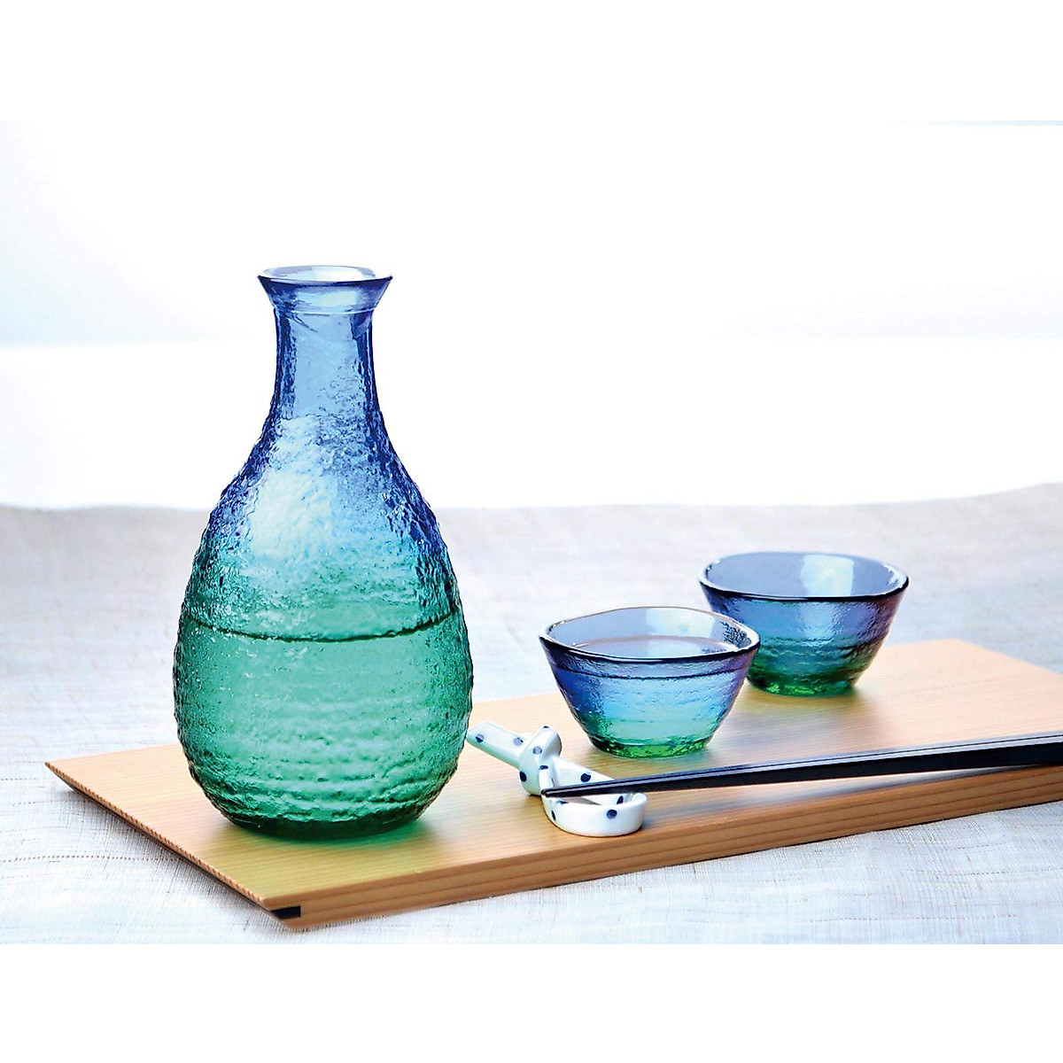 Toyo Sasaki Glass G604-M77 Cooling Sake Cup, Blue Green, Approx. 7.9 x 7.5 x 4.7 inches (20 x 19 x 12 cm), Sake Glass Collection, Liquor Bowl Assortment, Made in Japan, 3 Pieces
