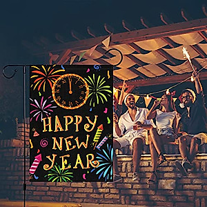 Heyfibro Happy New Year Garden Flag Cheers Celebrate New Year Count Down Yard Flags 12x18 Inch Double Sided Burlap Firework Celebration Banner for Winter Holiday Party Yard Outdoor Decoration(ONLY FLAG)